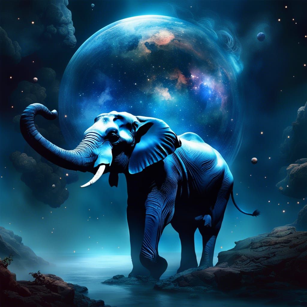 Elephant floating in space hyperdetailed; by Kim Keever Antoine ...