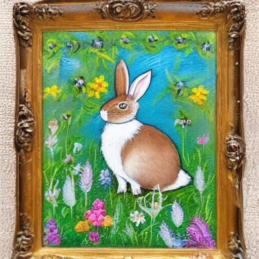 Fairy Rabbit in Folk Art Style with Whimsical Deta... - AI Art