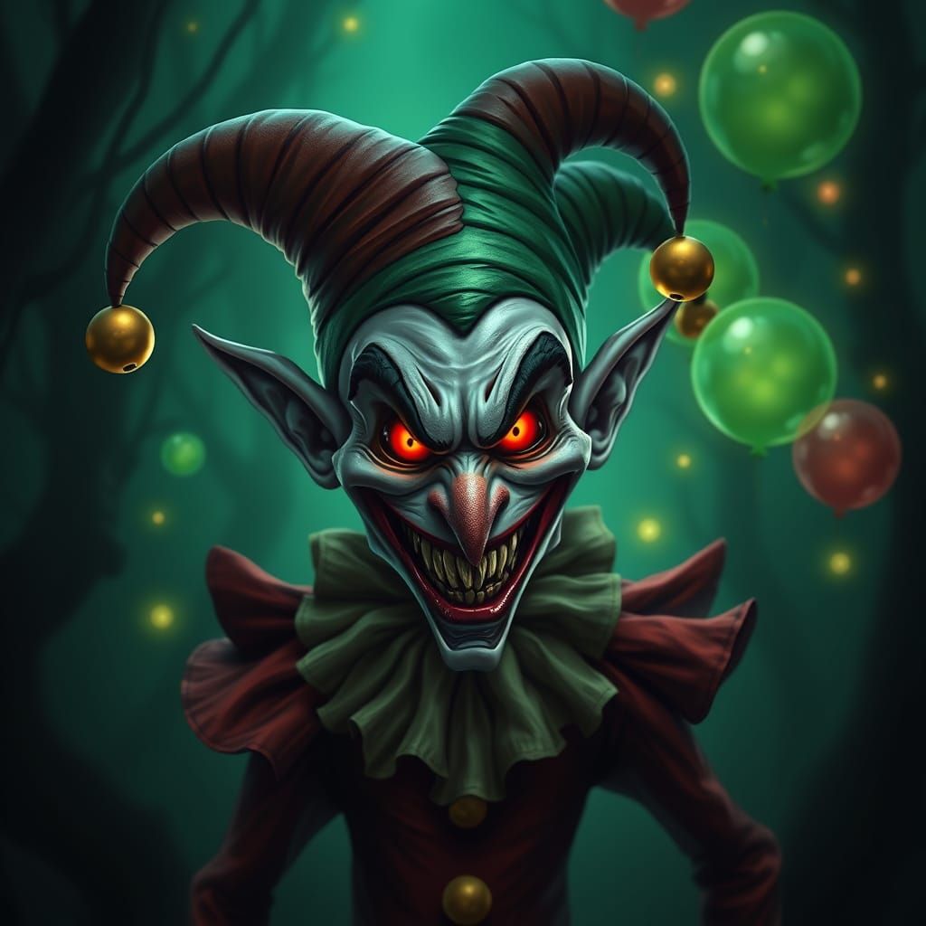 Twisted Jester Emerge from Dark Mystical Forest - AI Art