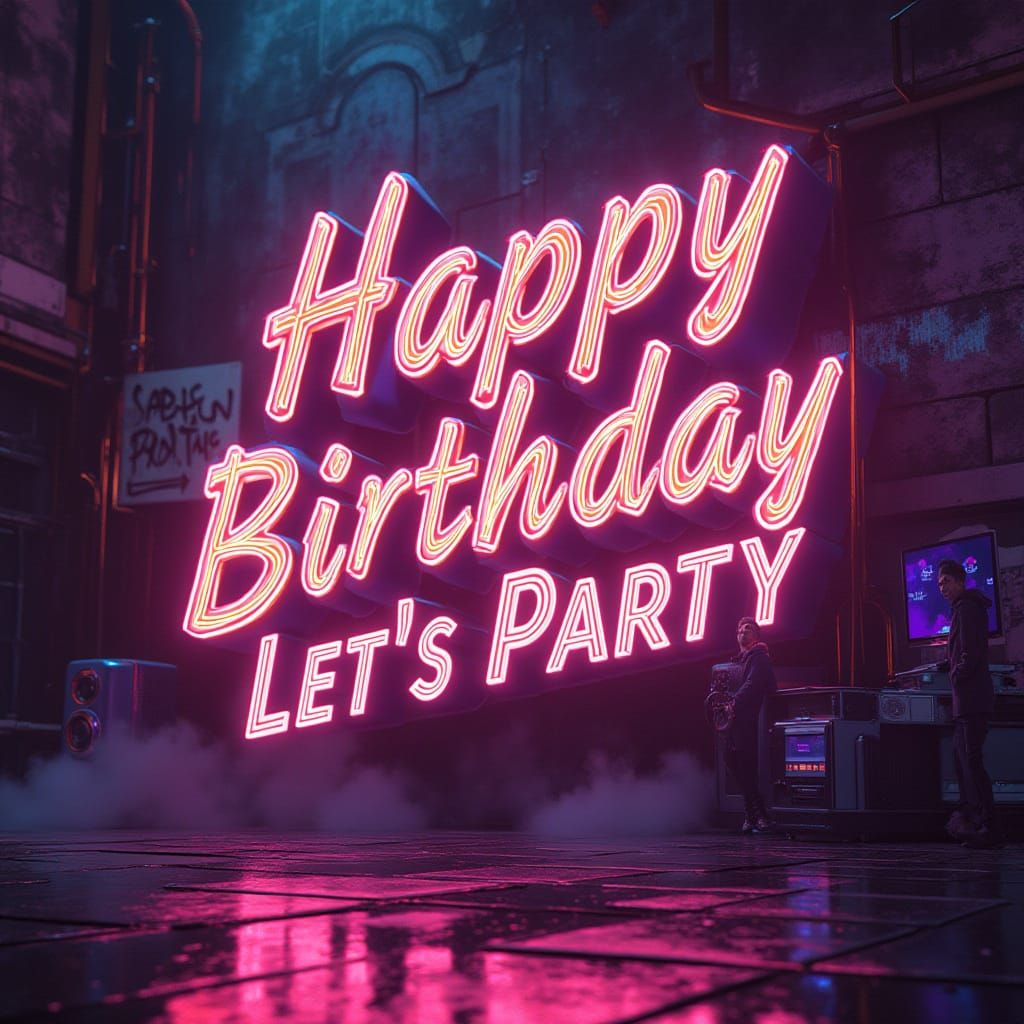 Cyberpunk Birthday Invitation in Vibrant, Holograp... - AI Art