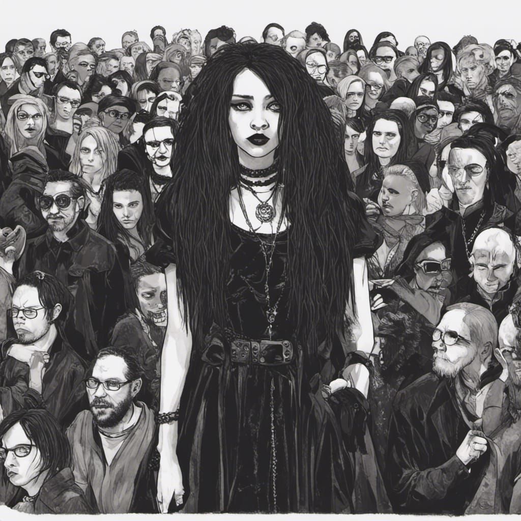 BLACK GOTH GIRL STANDS OUT IN A CROWD. - AI Generated Artwork ...