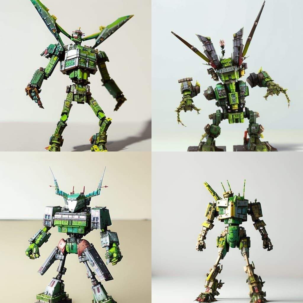 kitbash robot, japanese mecha style, Grasshopper, Green and yellow ...