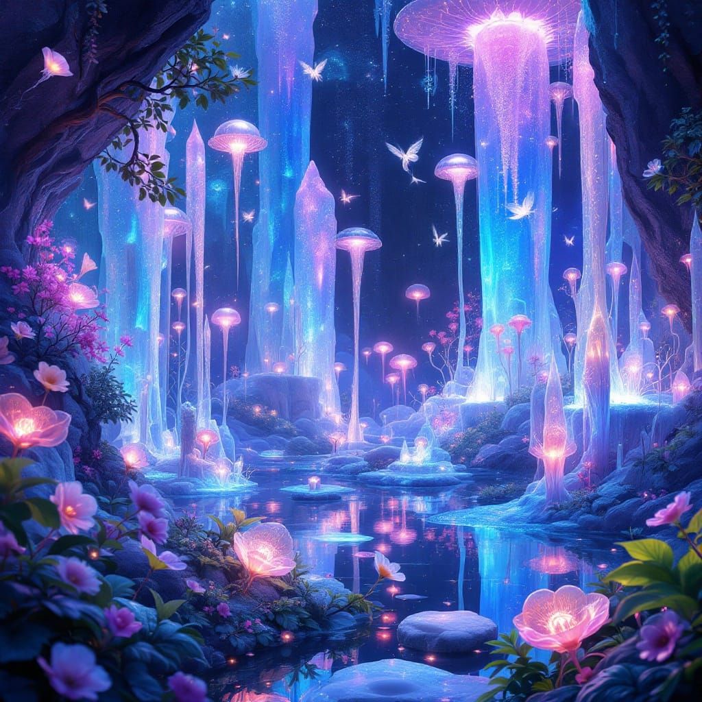 Ethereal Ecosystems: A Dreamlike Harmony of Biolum... - AI Art
