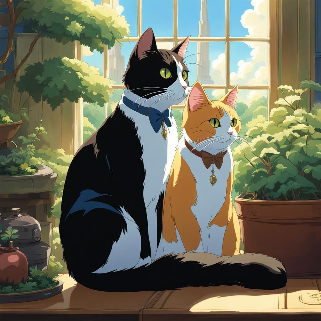 Cats in the afternoon - Majestic Feline Trio in Whimsical St...