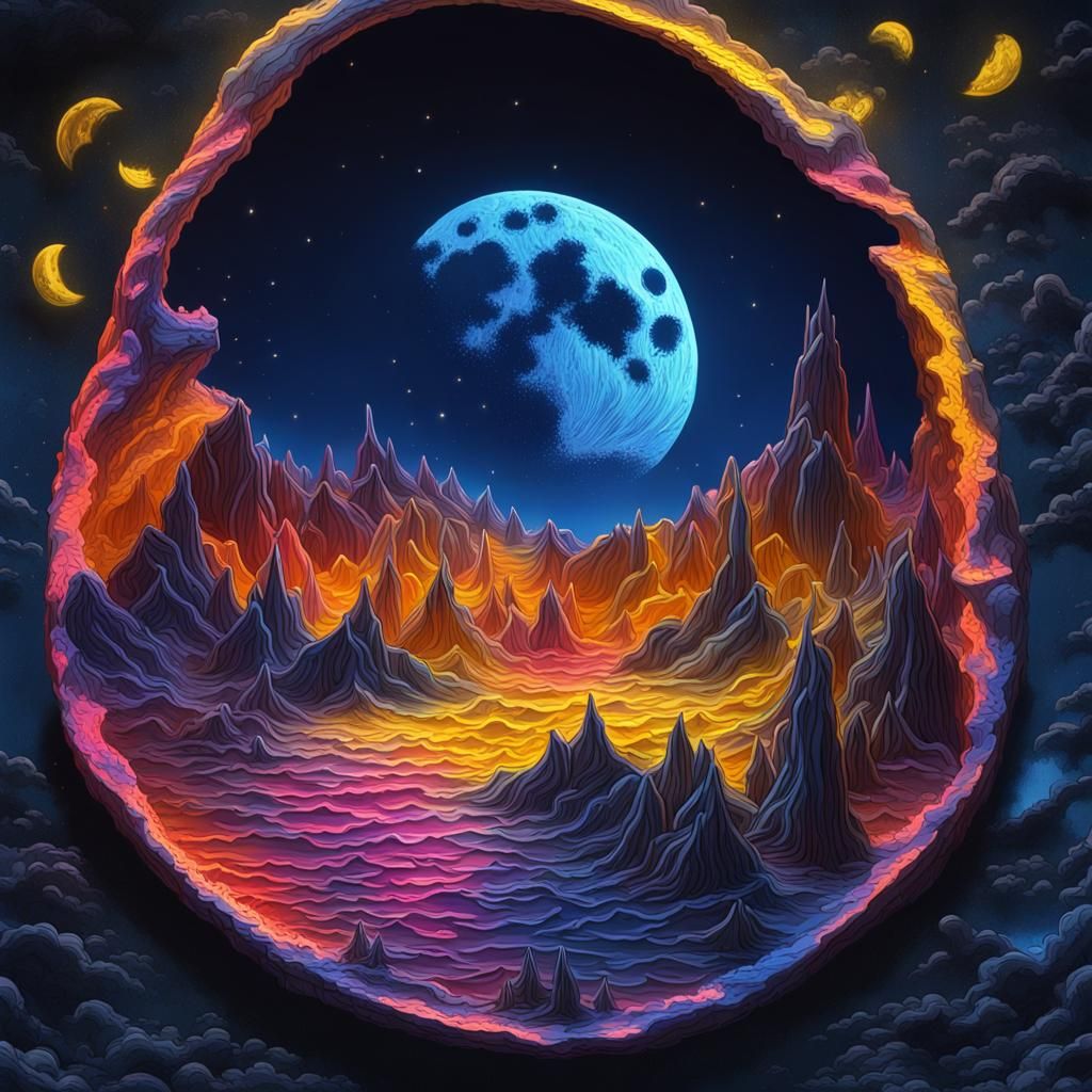 Cake of moonlight night miniature moon surface night in crystal neon ...