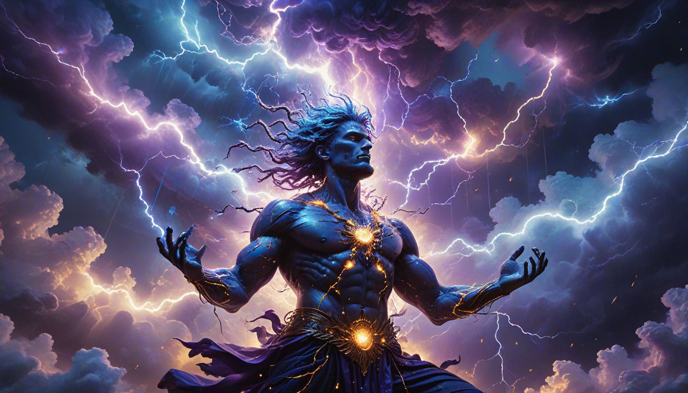 Divine Electric Gods Emerge from Dreamlike Clouds - AI Art