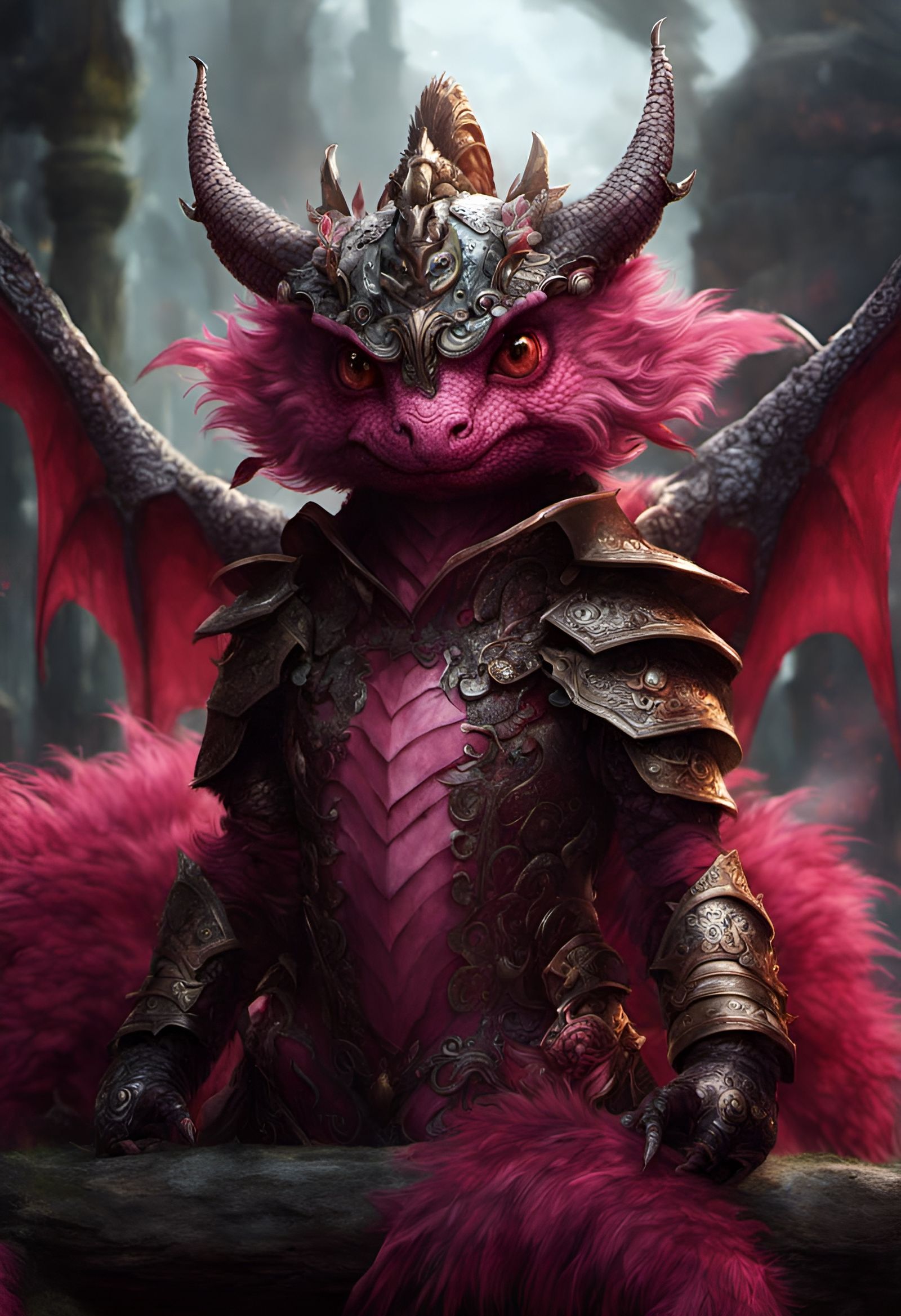 Pink & Fuzzy Ornate Dragon - AI Generated Artwork - NightCafe Creator