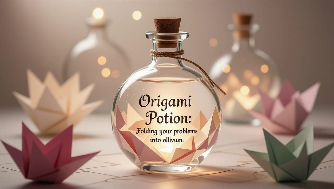 Ethereal Origami Potion Bottle in Dreamy Glass - AI Art