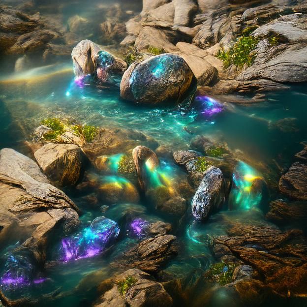 Beautiful ethereal mystical iridescent rocks in the water; beautifully ...