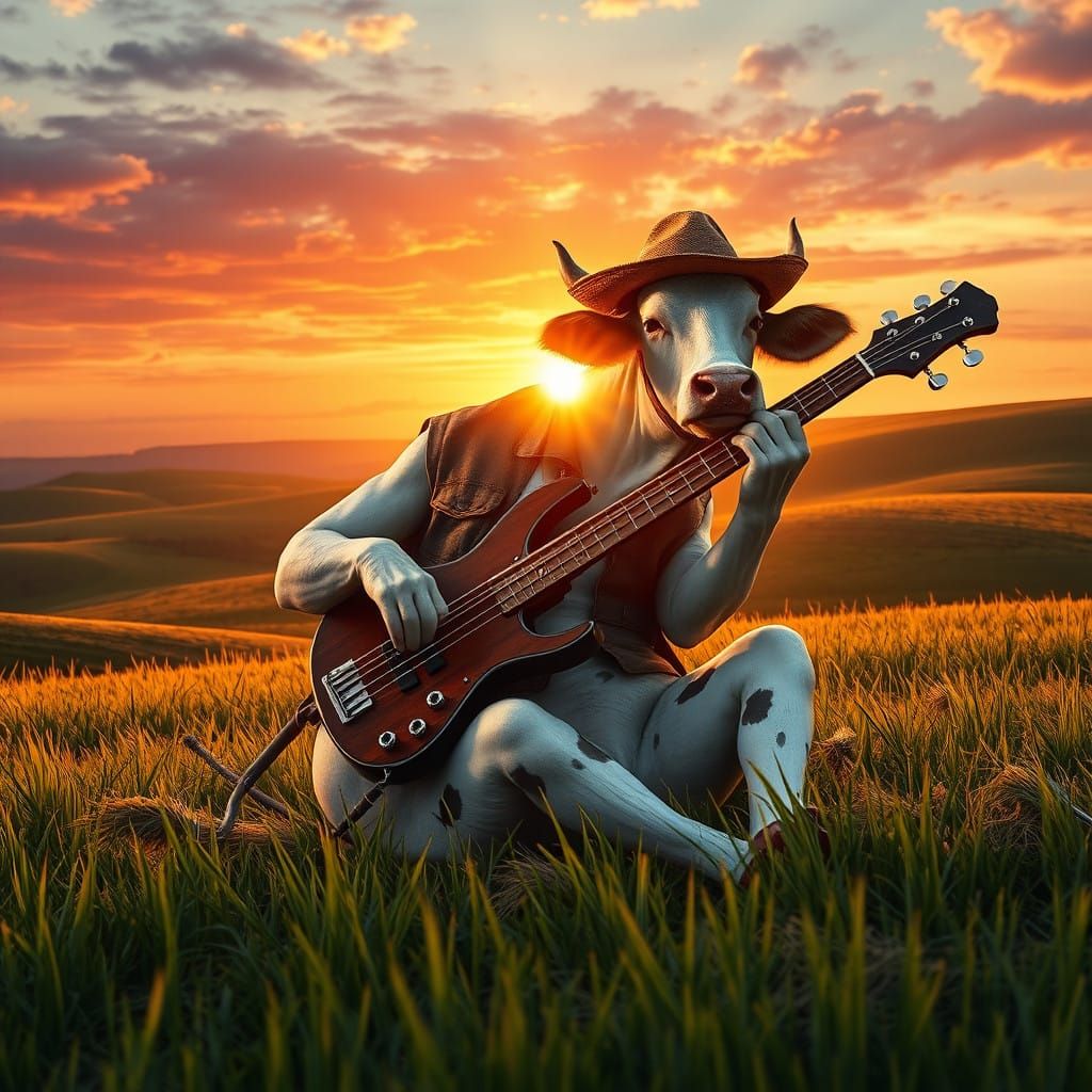 Fantastical Sunset Hayfield Scene in Cyberpunk Aes... - AI Art