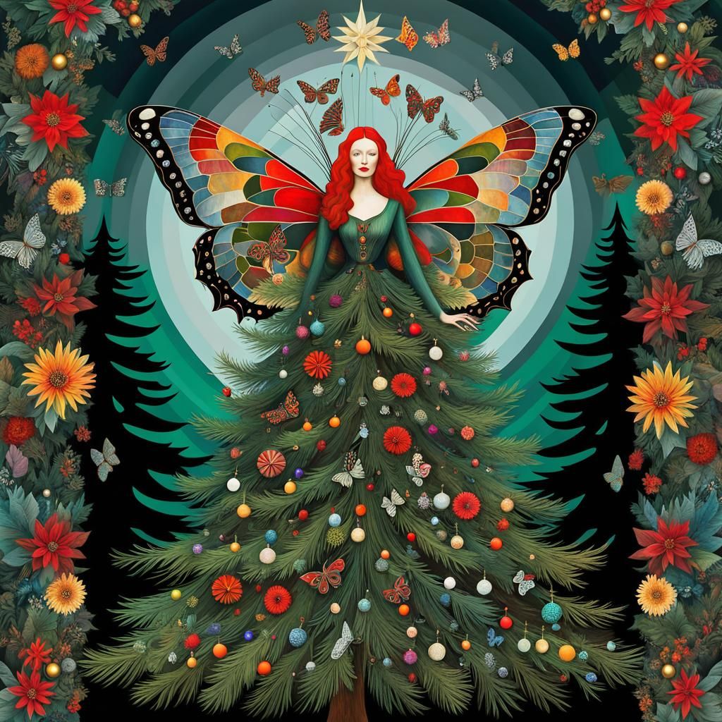 Christmas Tree, Patchwork, intricate details, Maximalism.Evergreen tree ...