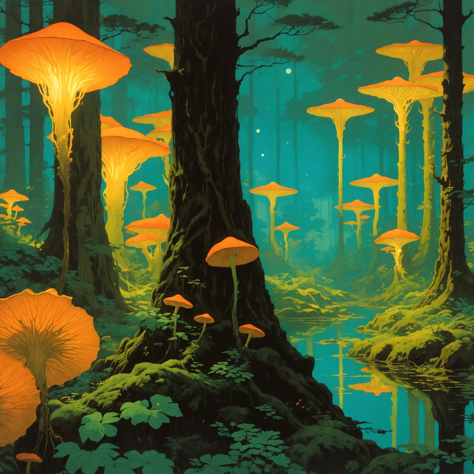 art by Syd Mead, Alphonse Mucha, H.R. Giger, Yoko Honda, Jakub Rebelka ...