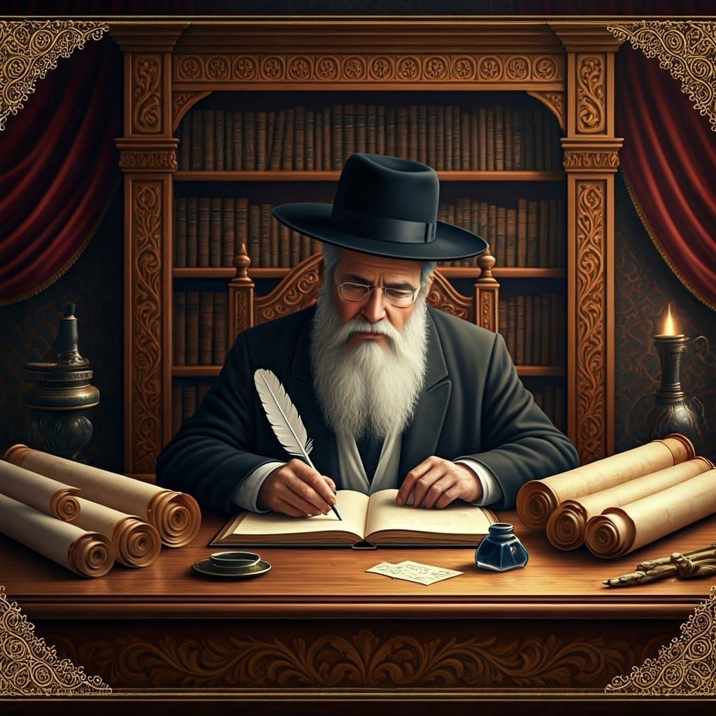 Traditional Jewish Scribe in a Luxurious Study Set... - AI Art