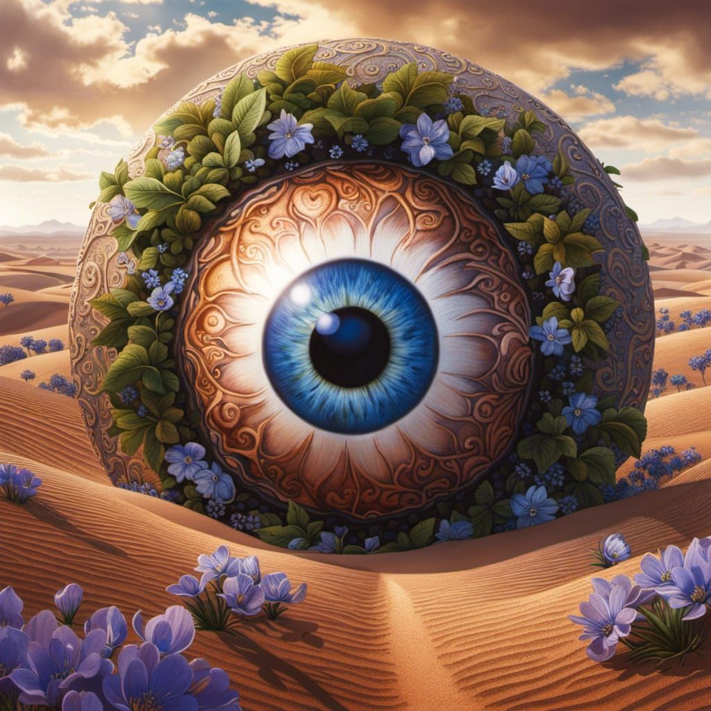 Colossal Eyeball with Blue Iris and Blue Flowers - AI Generated Artwork ...