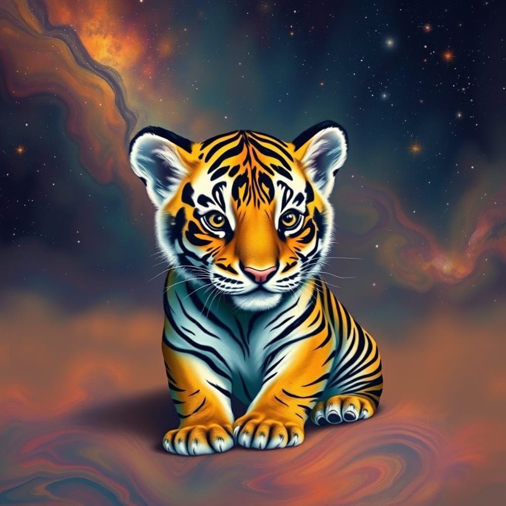 Surrealist Tiger Embracing Cosmic Heart - AI Art