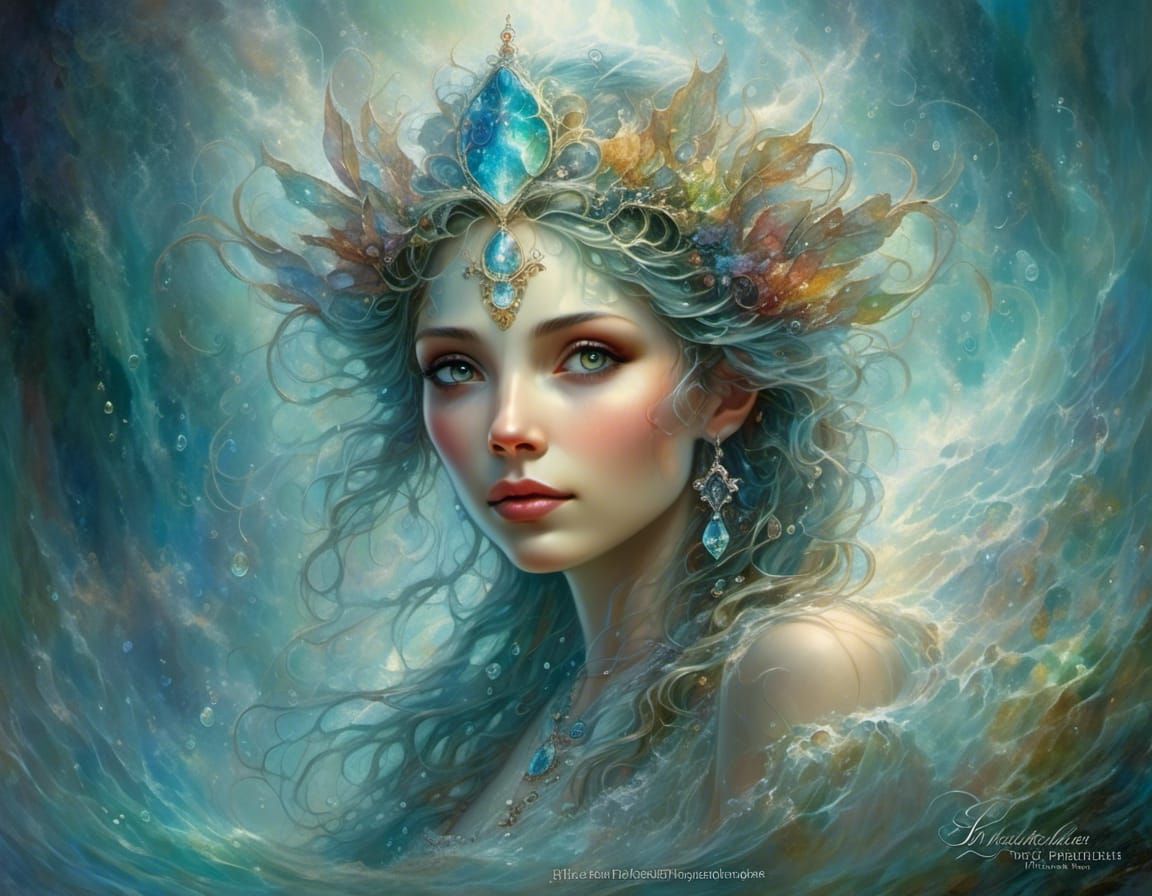 Head and shoulders portrait of whimsical water spirit - AI Generated ...