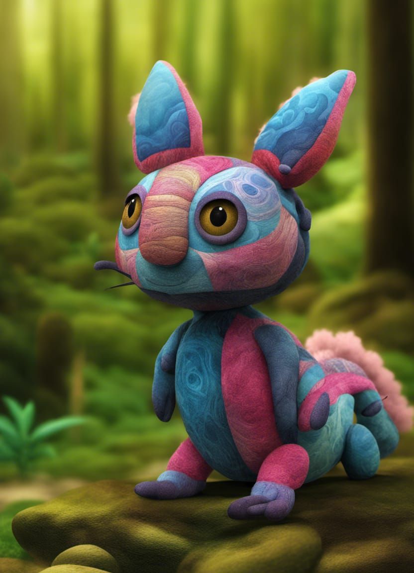 plush fluffy patchwork creature, by 3D textile collage artist ...