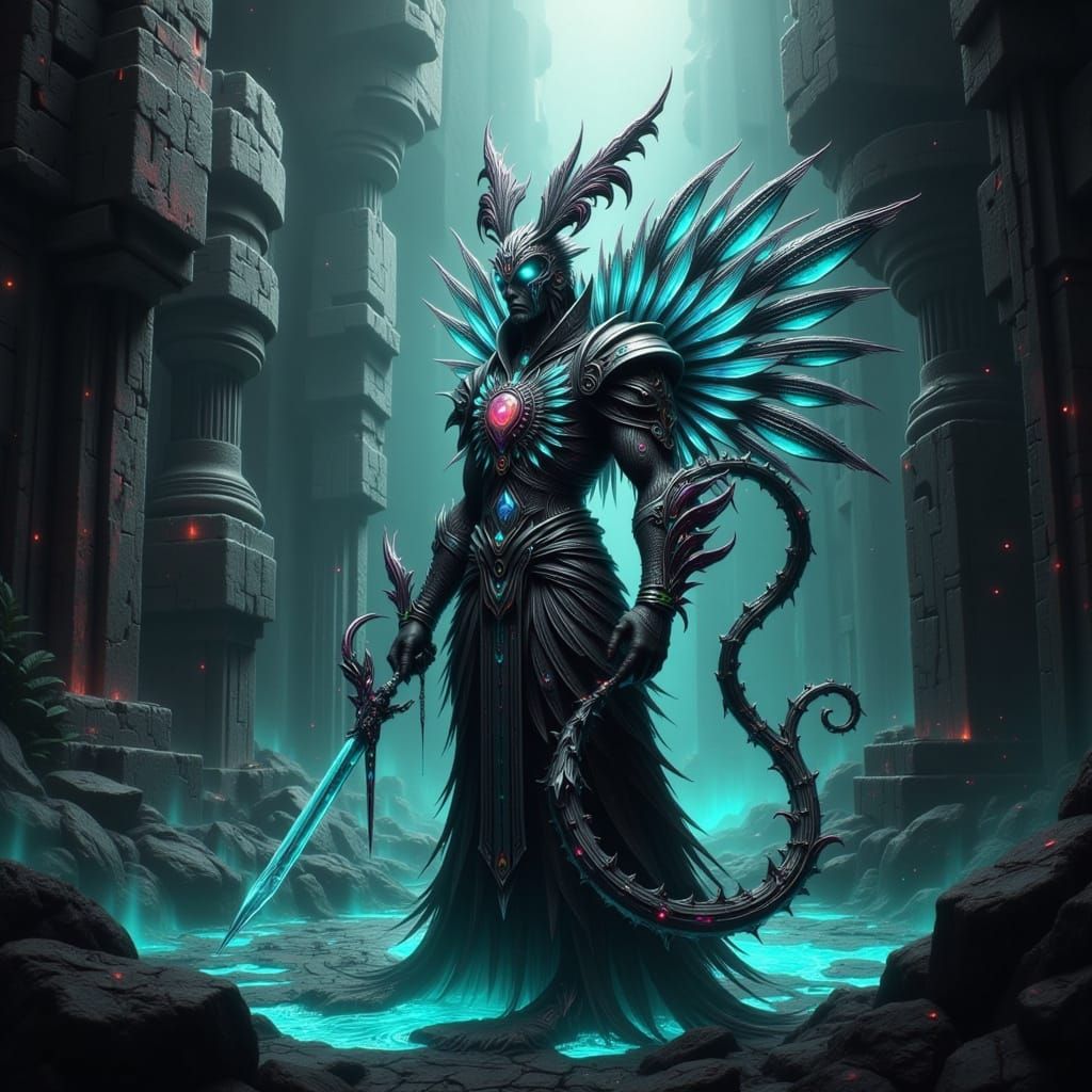 Regal Quetzalcóatl-Inspired Warrior Amidst Aztec R... - AI Art