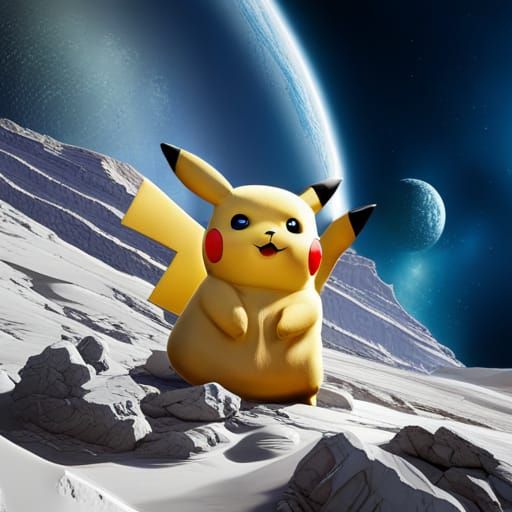 Pikachu in a space suit, on a rocky airless moon, 8k resolution, a ...