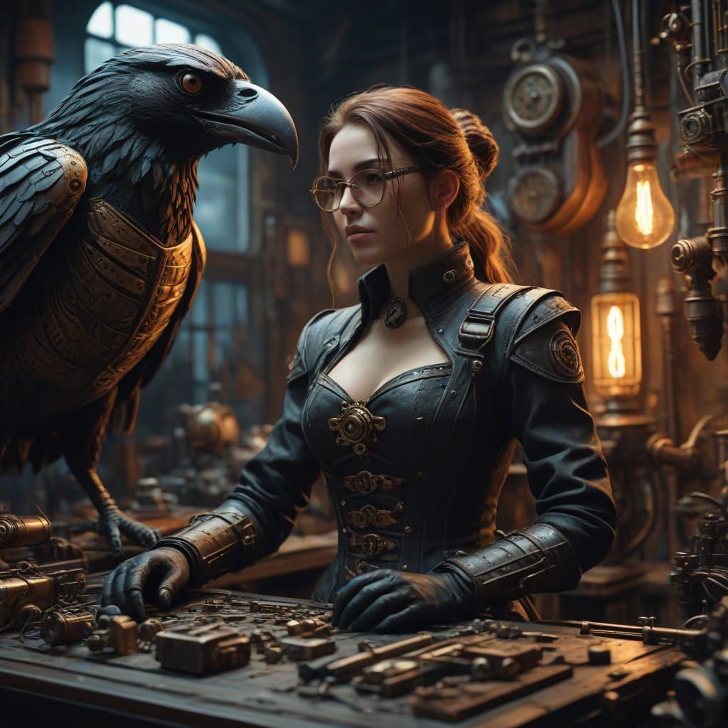A woman inventor at work - Steampunk Inventress Assembles Ra...