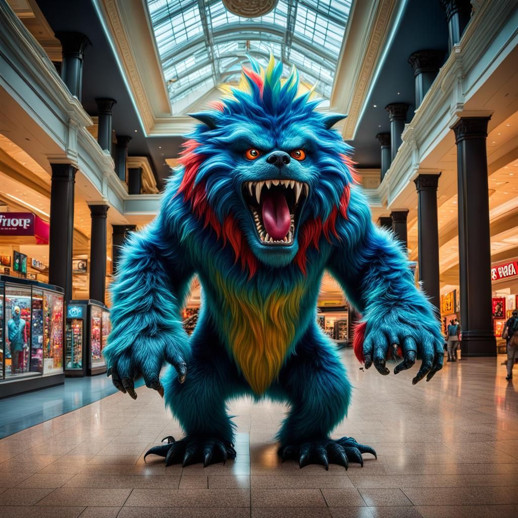 Cute furry monster throwing a tantrum in a mall - AI Generated Artwork ...