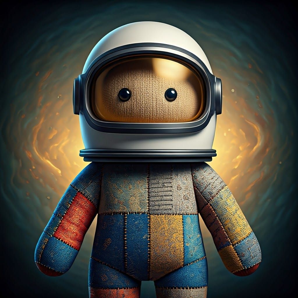 Surreal Patchwork Doll Astronaut in Swirling Color... - AI Art