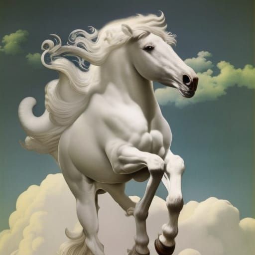 A closeup image of a bright white horse-cloud formed by white ...