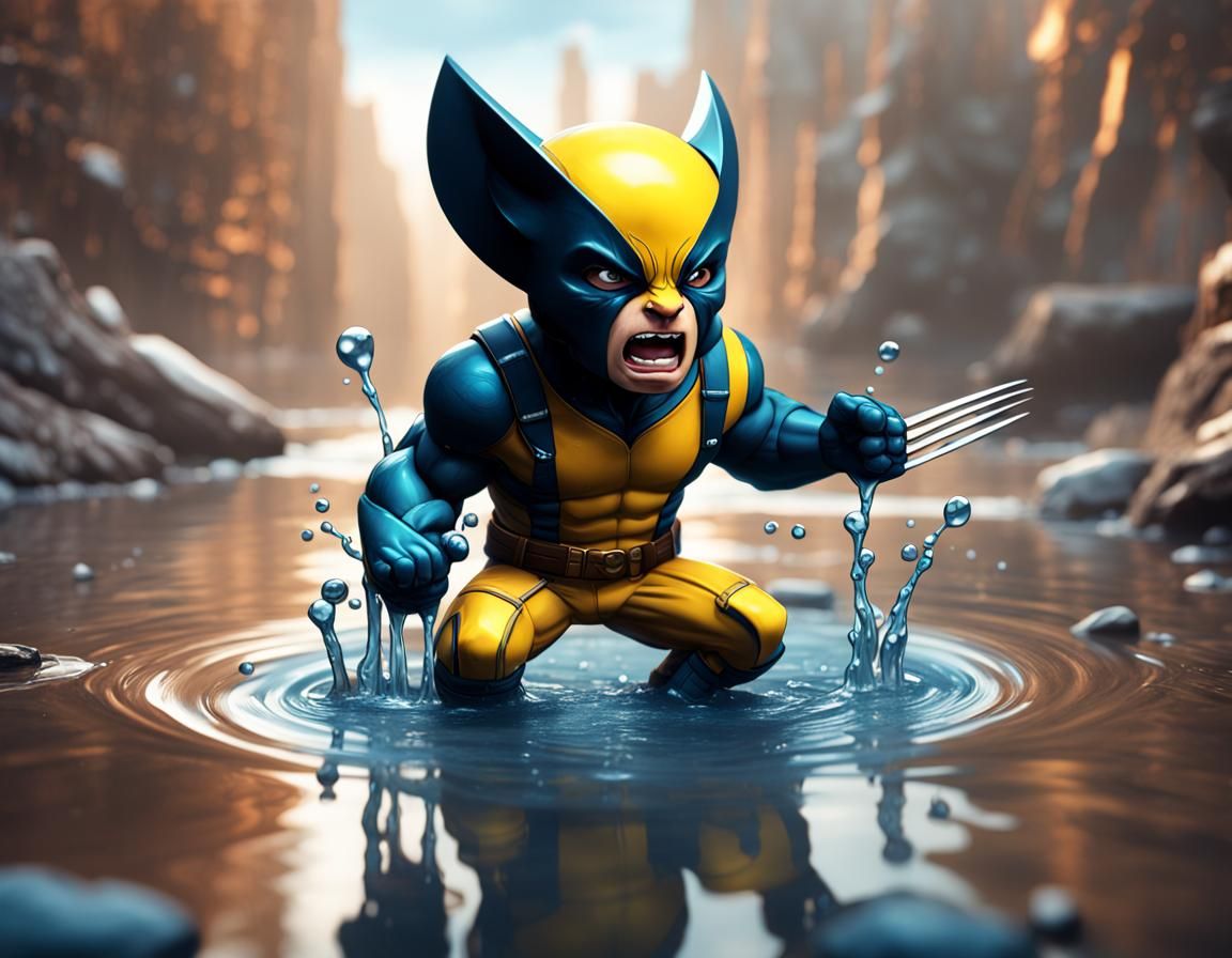 Cute little wolverine marvel's character trapped into a drop of water ...
