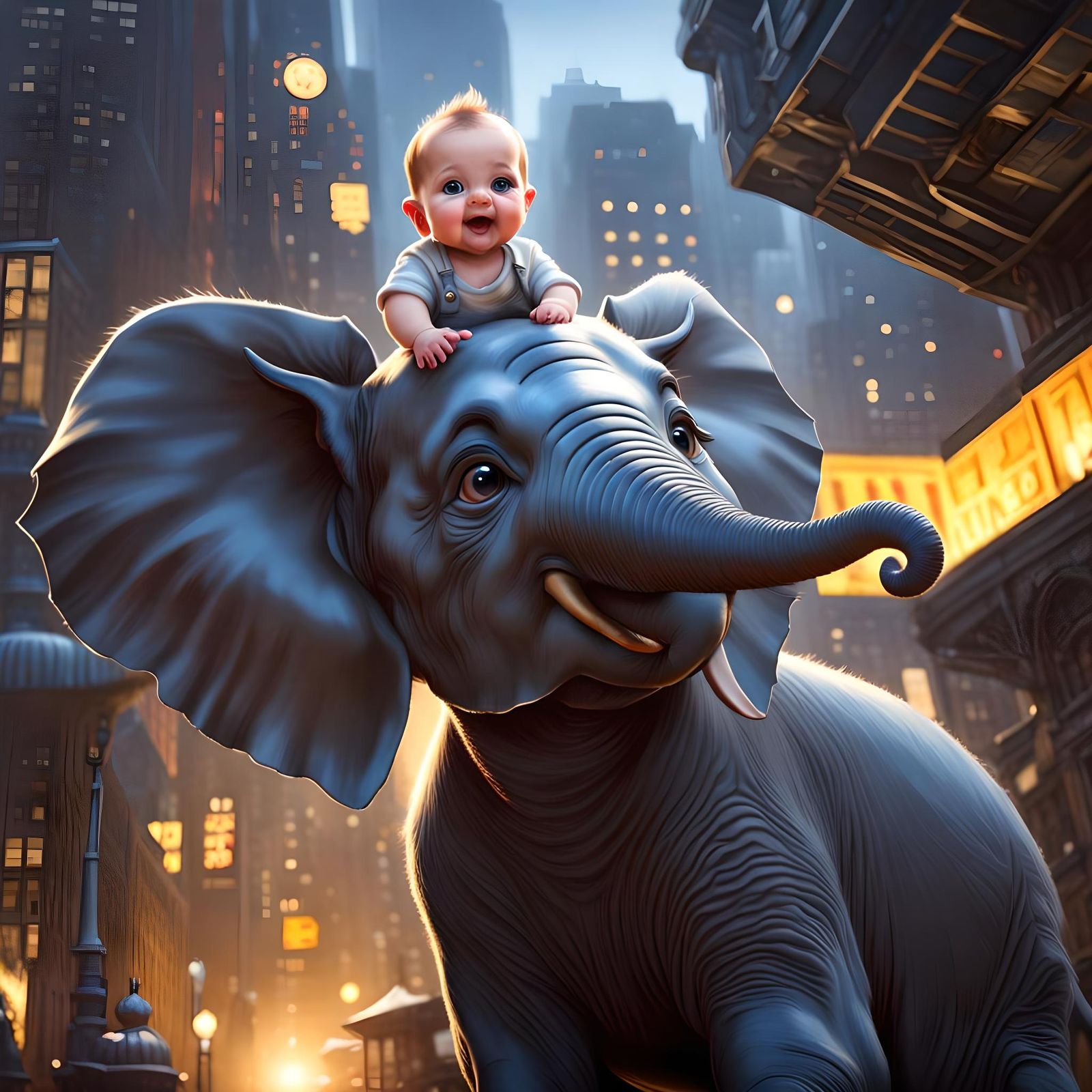Adorable elephant Baby feeeded by human`s baby. - AI Generated Artwork ...