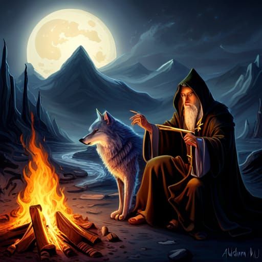 A Mage and His Dog and a Campfire - AI Generated Artwork - NightCafe ...