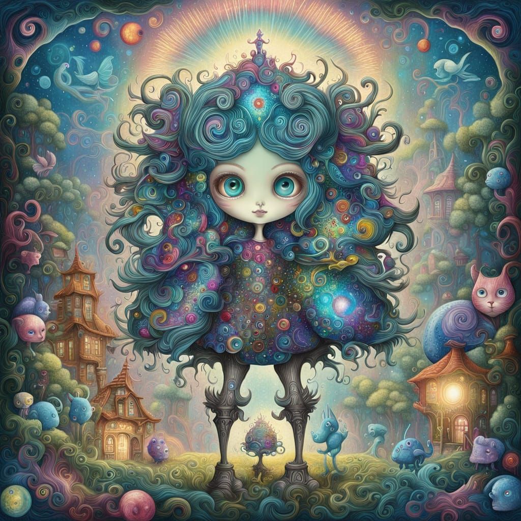 Anime Punk Fantasy Girl in Whimsical Woodland Scen... - AI Art