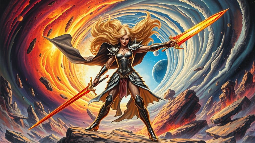 Surreal Goddess Confronts Cosmic Cataclysm in Cybe... - AI Art