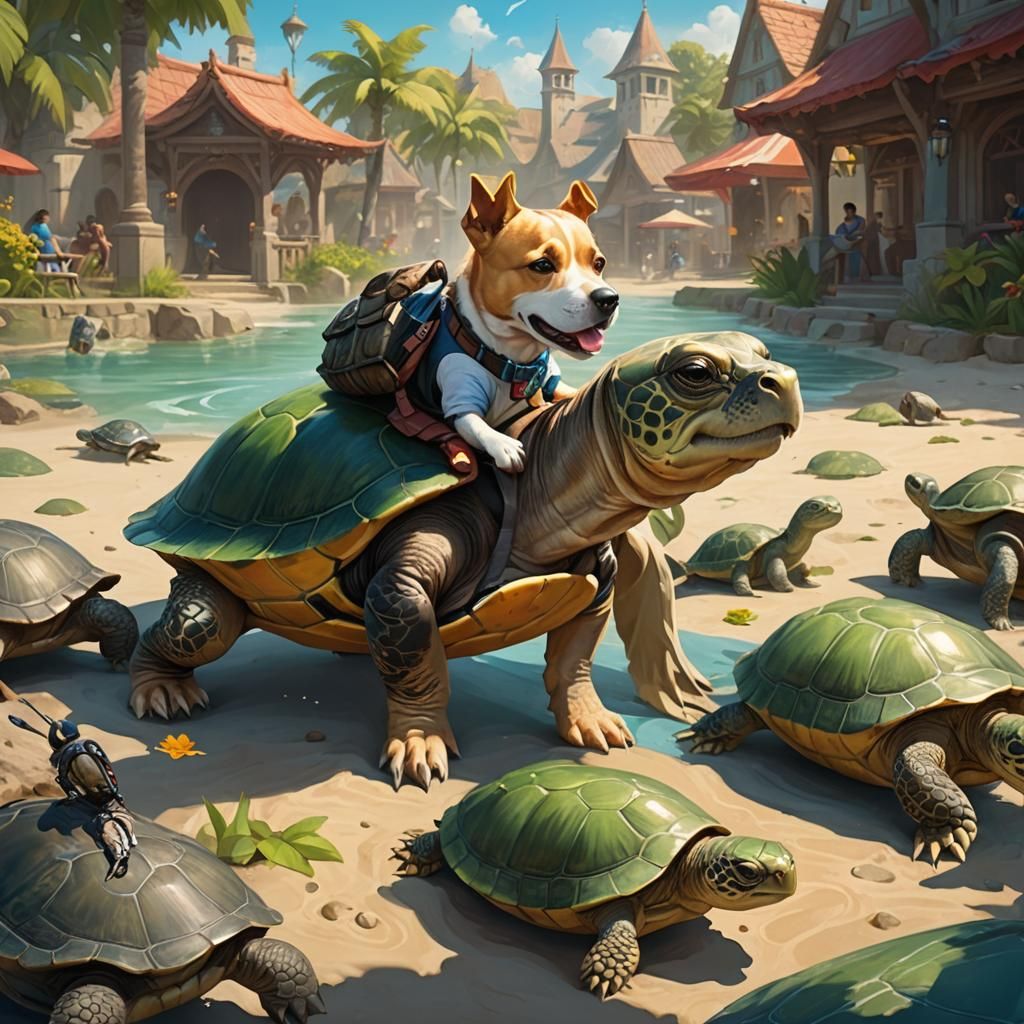 dog rides turtle - AI Generated Artwork - NightCafe Creator