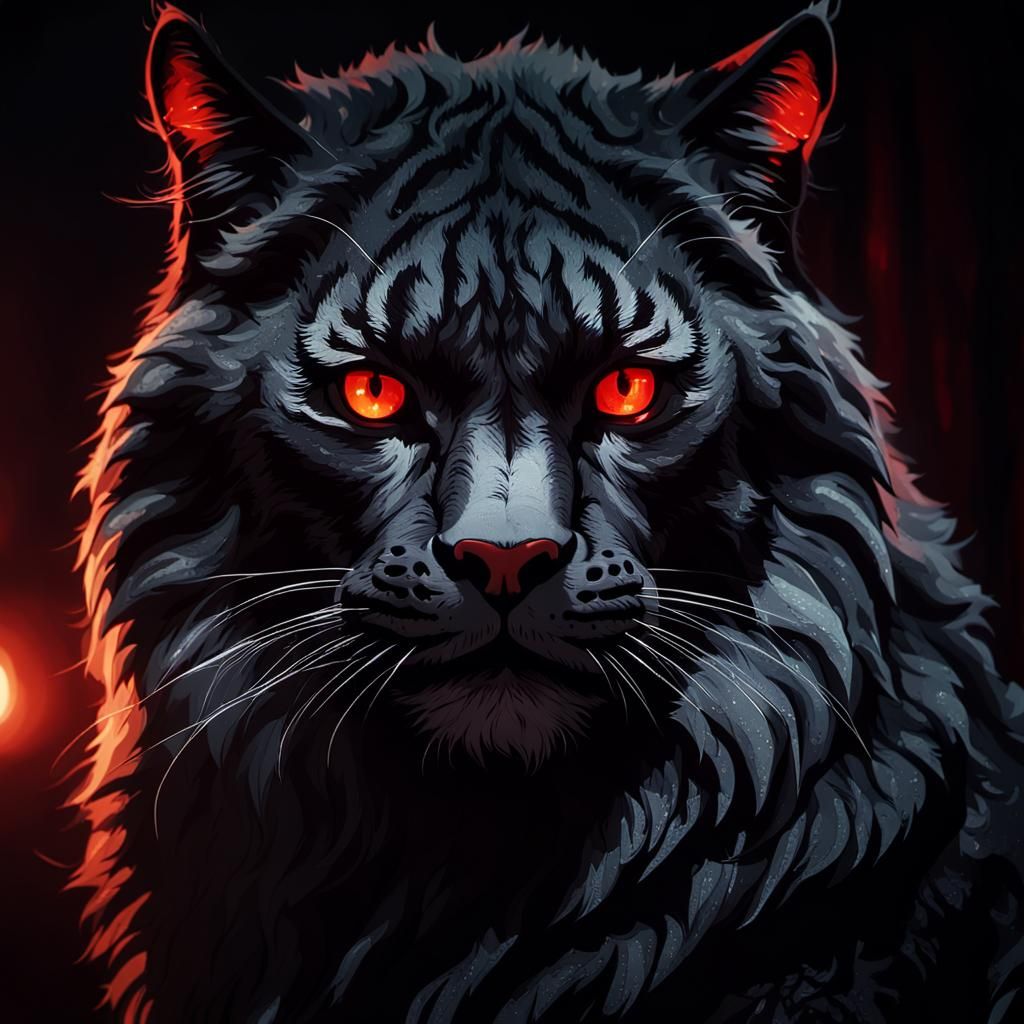 red eyes cat - Majestic Red-Eyed Cat in Dark, Cinematic Fi...