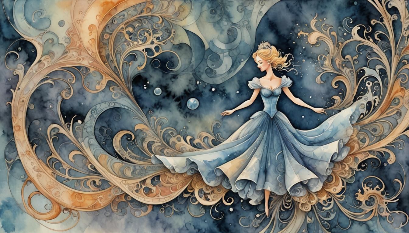 Distorted Unbalanced Reality, Cinderella, watercolor wash, abstract ...