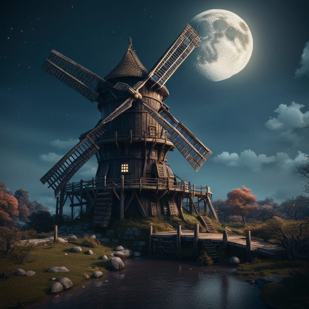 Night windmill. - AI Generated Artwork - NightCafe Creator