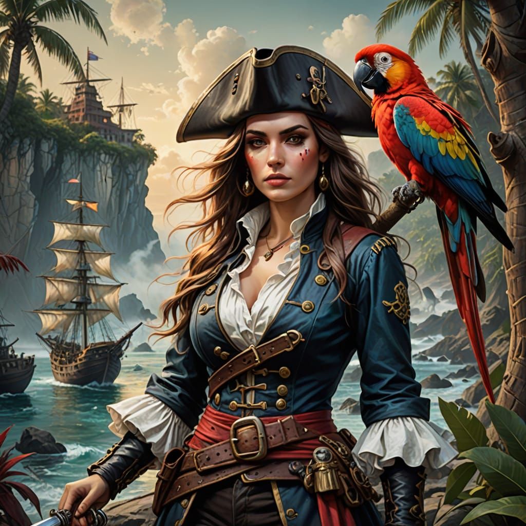 pirate girl with a parrot and a sword, female pirate captain, female ...