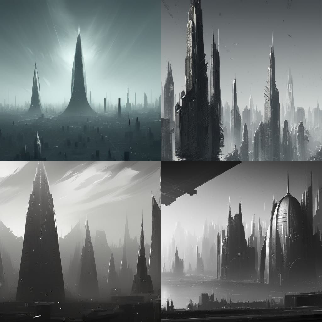 abstract minimalist yet elegant skyline of a giant monumental city with ...