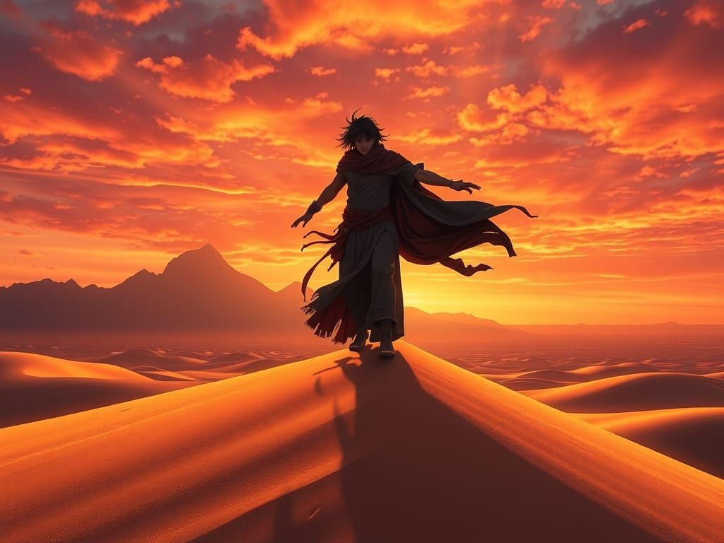 Gabimaru Standing Tall Against Vibrant Sunset Hues - AI Art