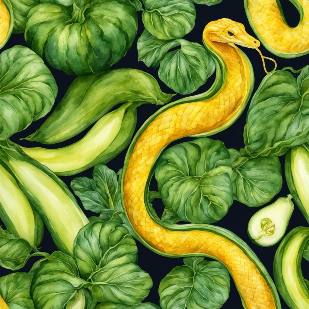 Zucchini snake in the garden - AI Generated Artwork - NightCafe Creator