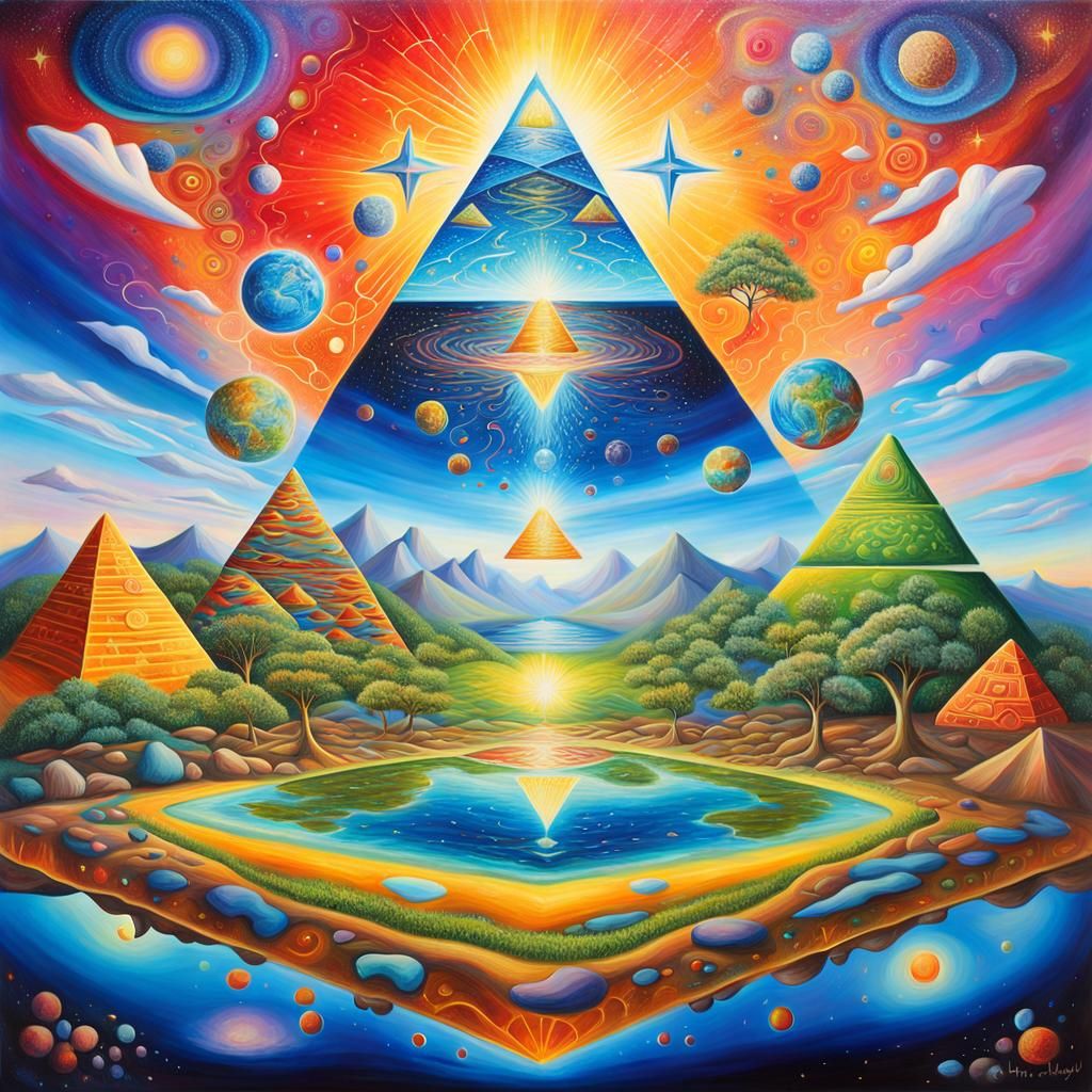 pan-psychic and utopic connectome, surreal landscape oil painting ...