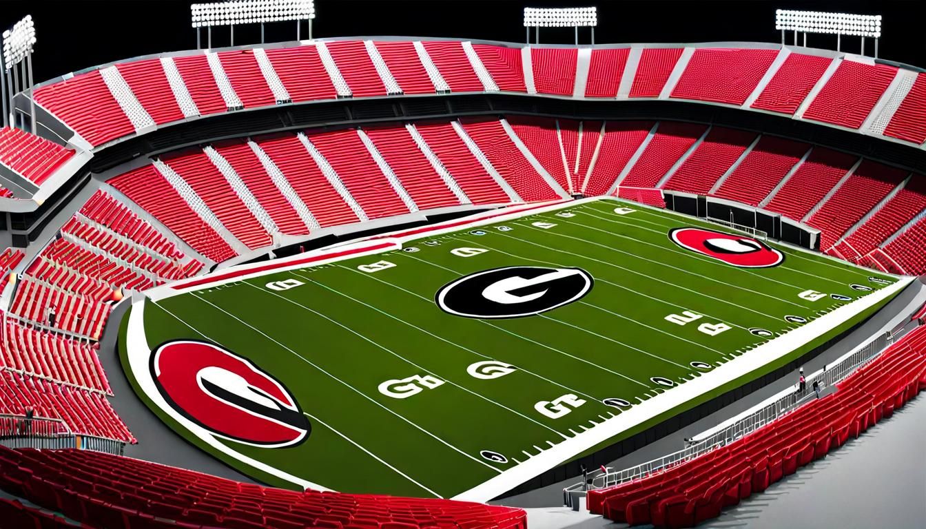 (Big football stadium outdoors with Georgia and Tennessee playing in ...