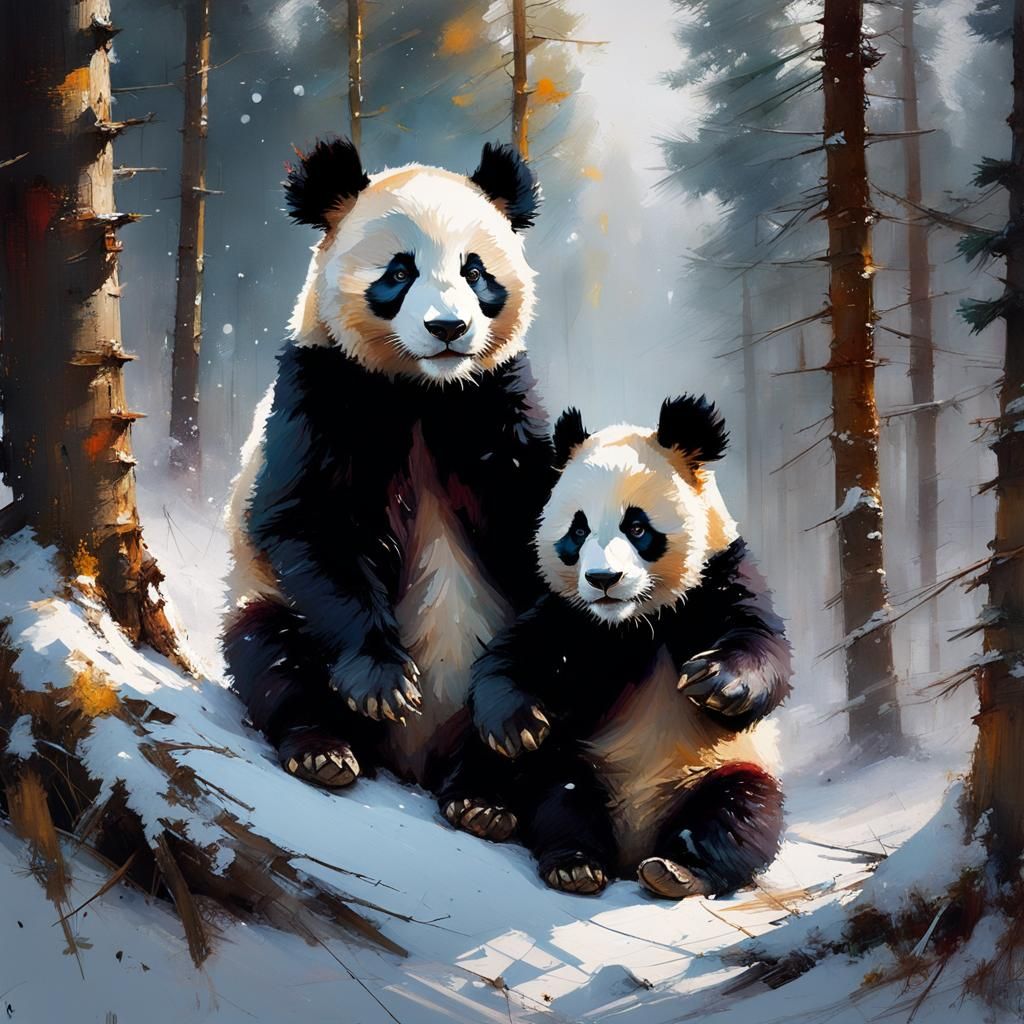 Pandas in the Woods - AI Generated Artwork - NightCafe Creator