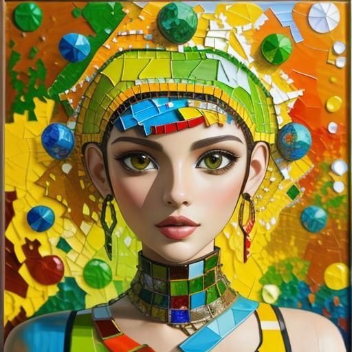 Beautiful rustic mosaic patchwork, abstract, surreal, sharp, focused ...