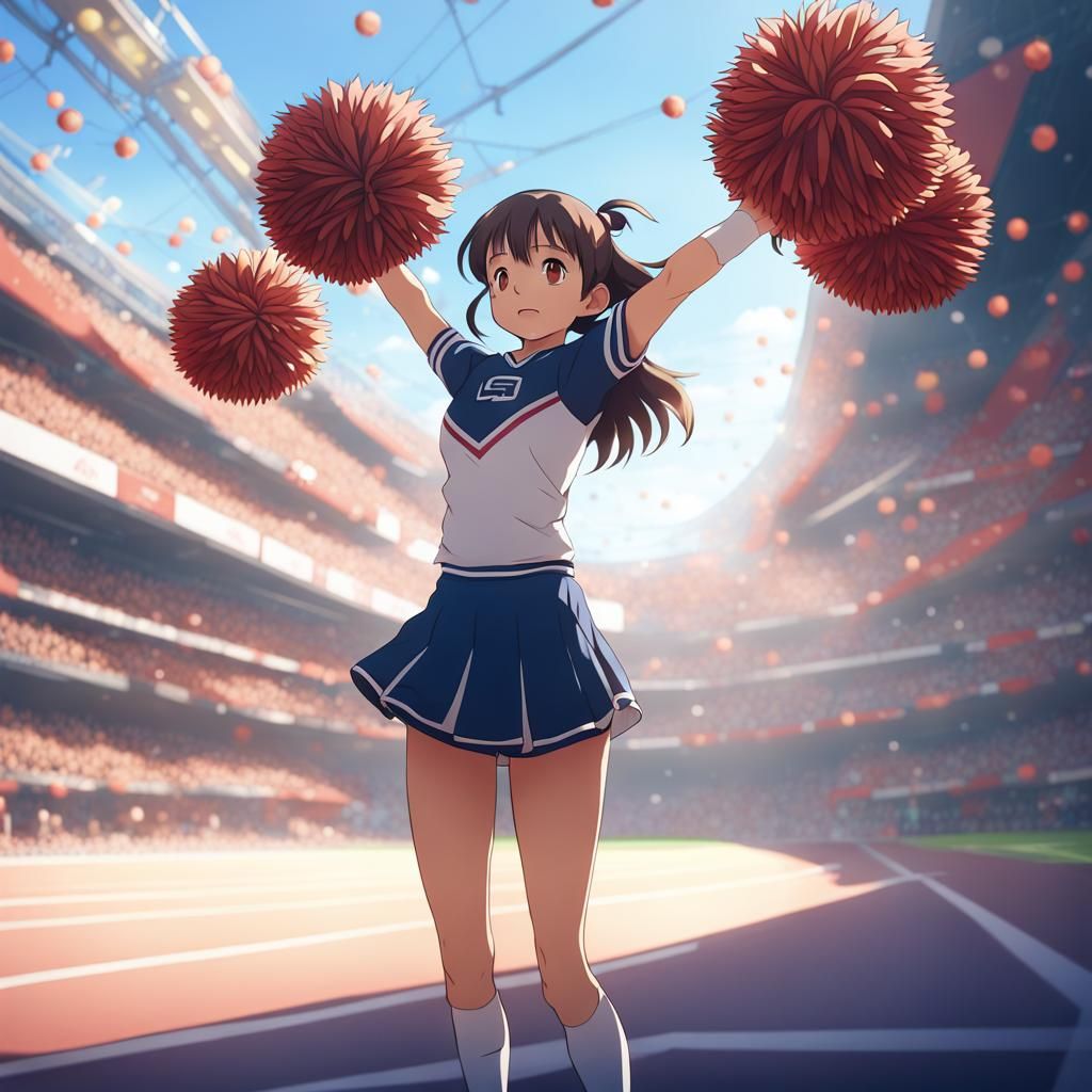 girl cheerleader with pom poms - AI Generated Artwork - NightCafe Creator