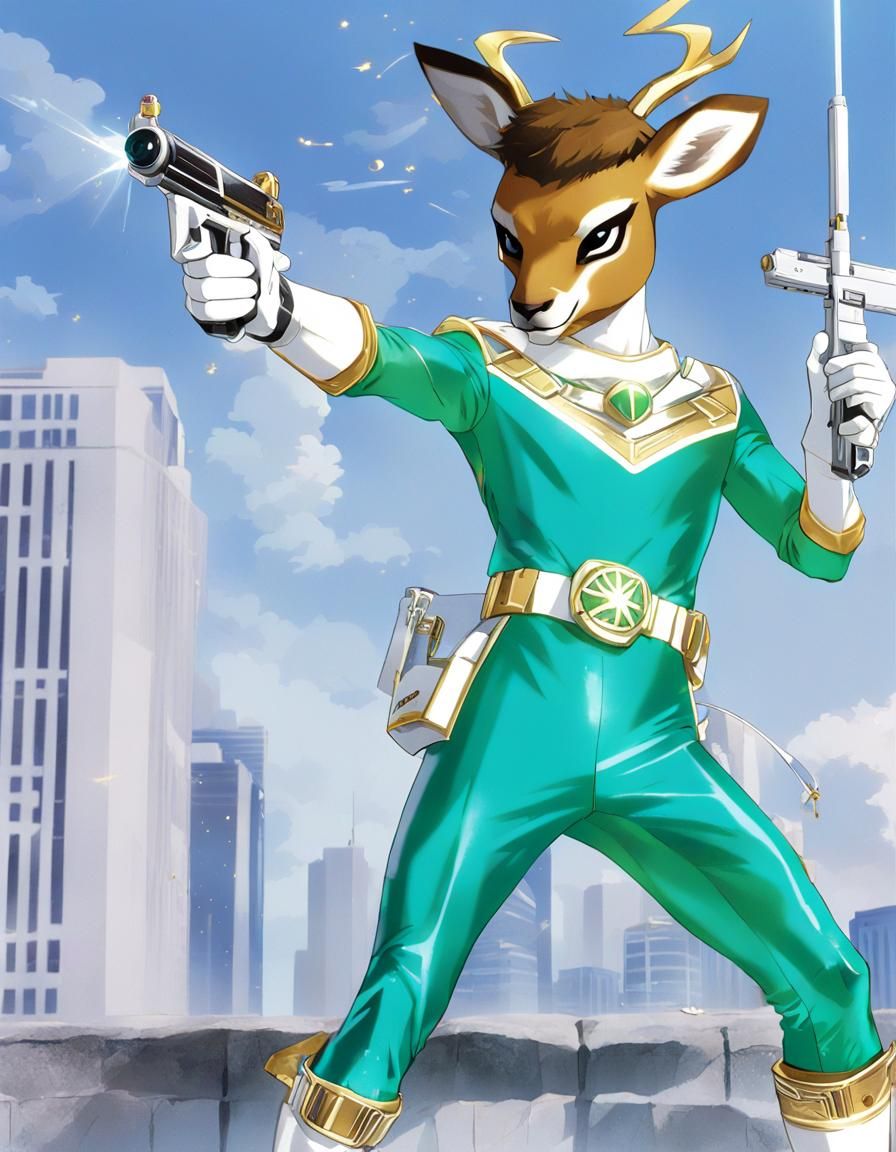 Green Mule Deer Ranger Ready for Combat - AI Generated Artwork ...