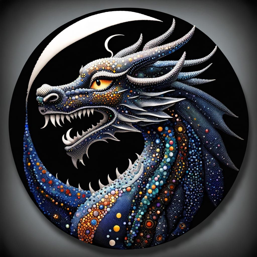 Whimsical Dragon Portrait in Pointillist Dot Paint... - AI Art