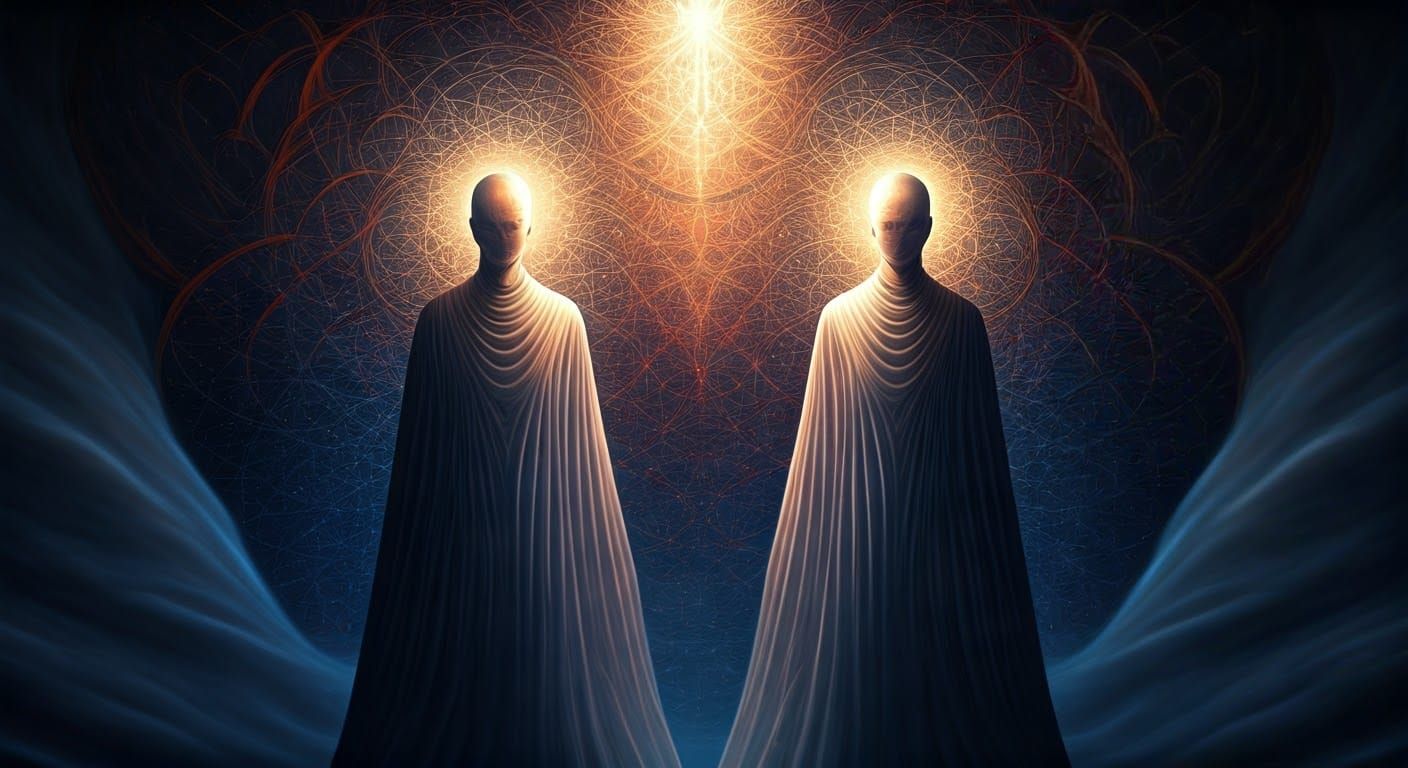 Ethereal Duality: Radiant Human Forms in Harmony - AI Art