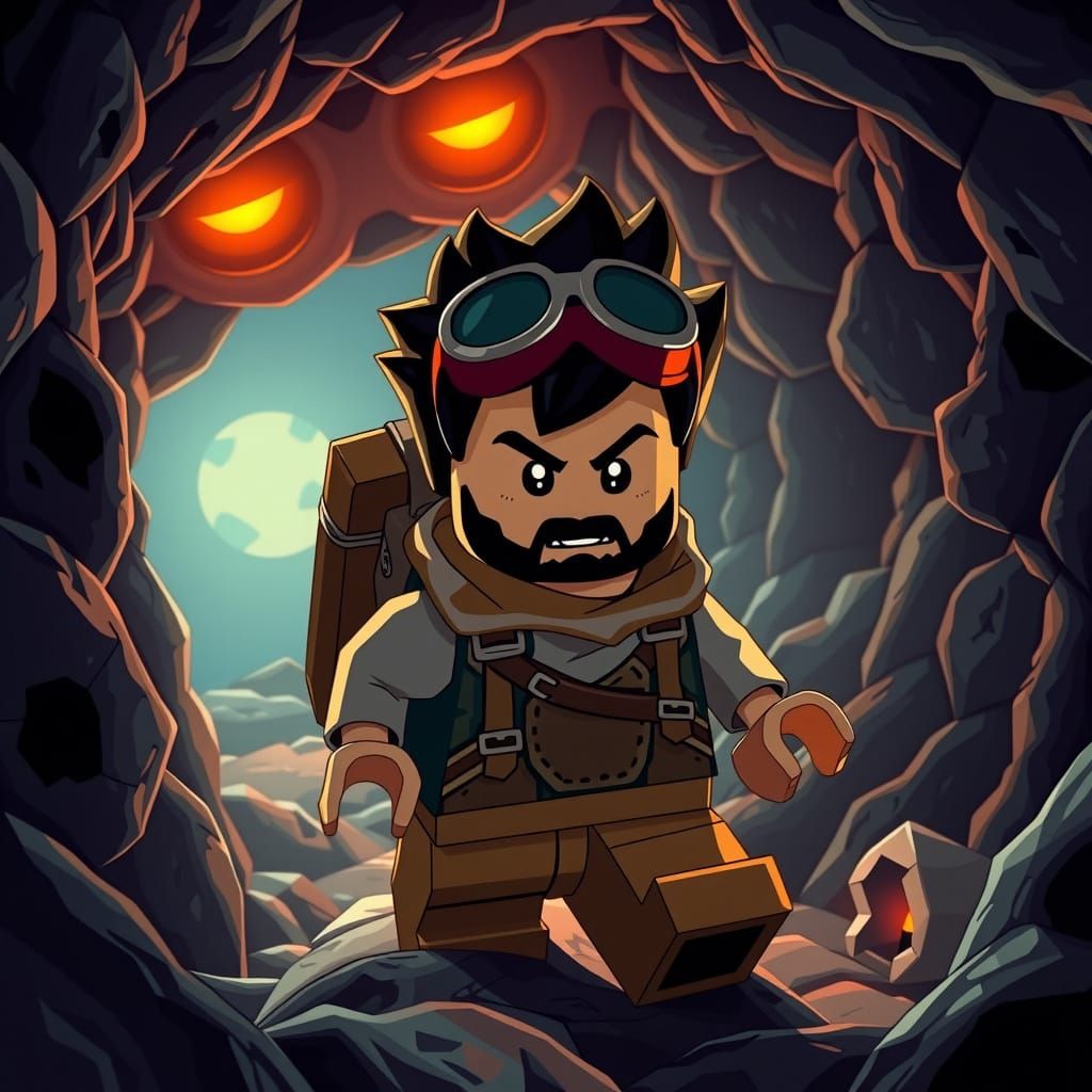 Brave Adventurer Navigates Treacherous Cave in Cel... - AI Art