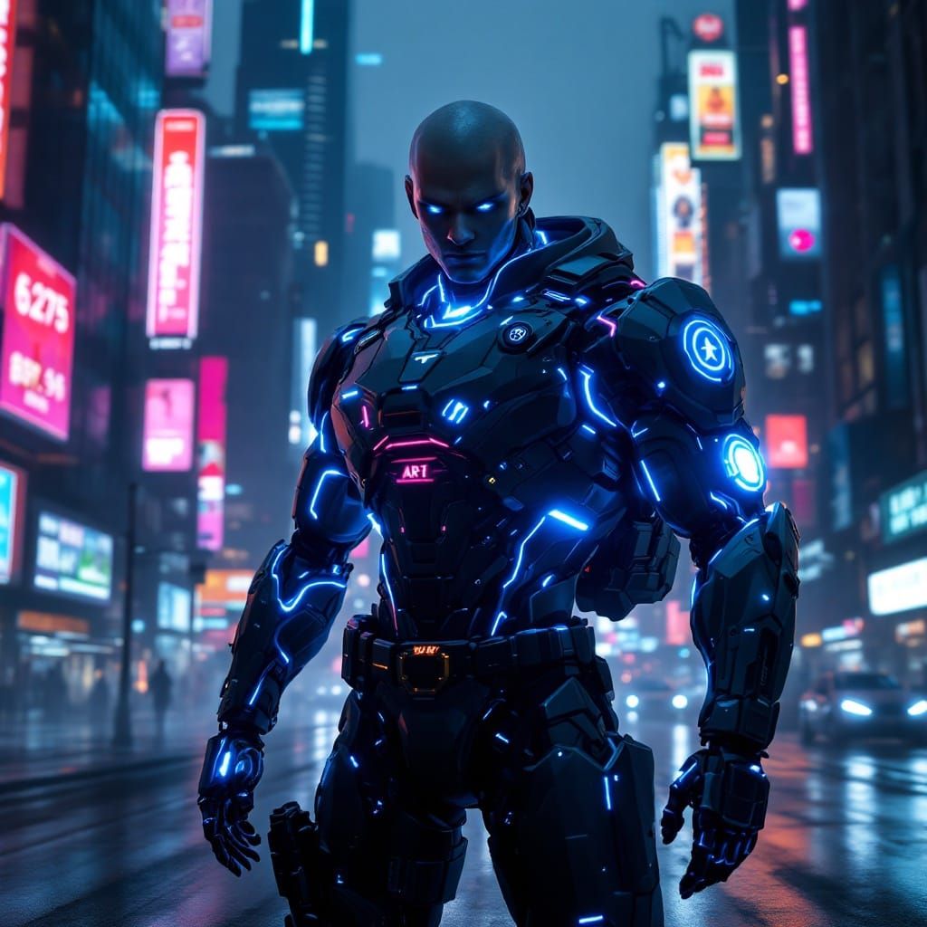 Cyberpunk Super Cyborg Police Officer in Dystopian... - AI Art